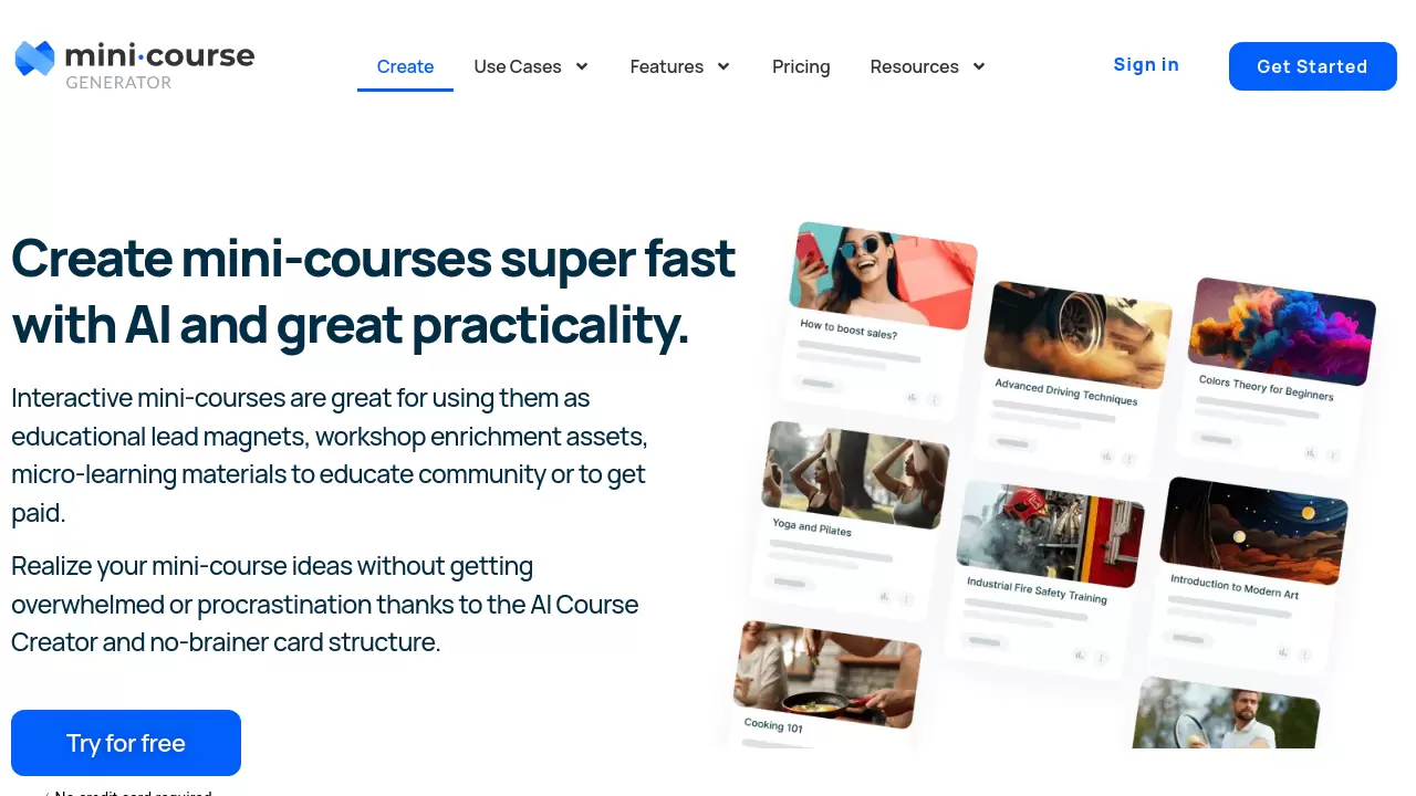 Mini Course Generator - Create mini-courses super fast with AI and great practicality.